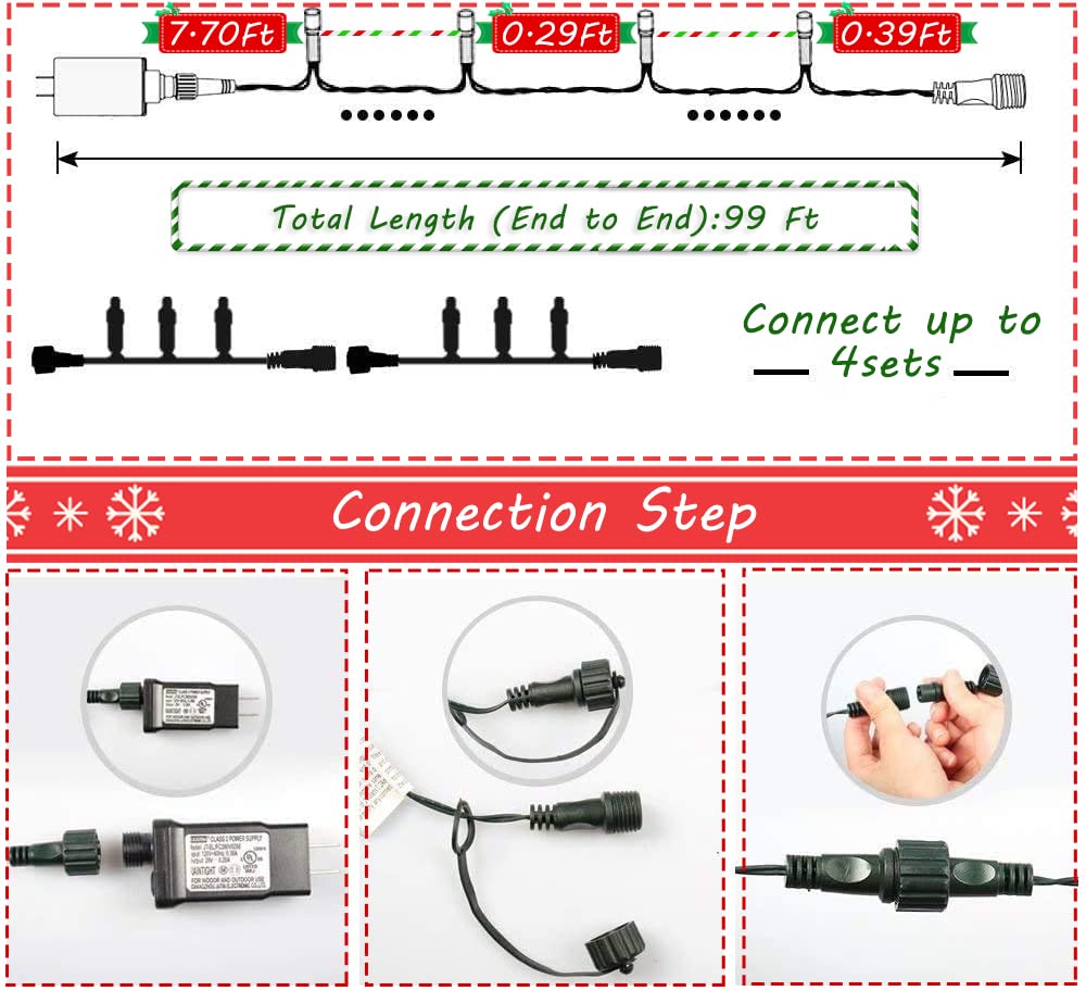 Christmas Lights Outdoor, 105FT 300 LED Christmas Tree Lights Indoor with 8 Modes, End-to-End Plug, UL Certified, Waterproof Fairy String Lights for Xmas Tree Decorations Garden Party(Warm White)