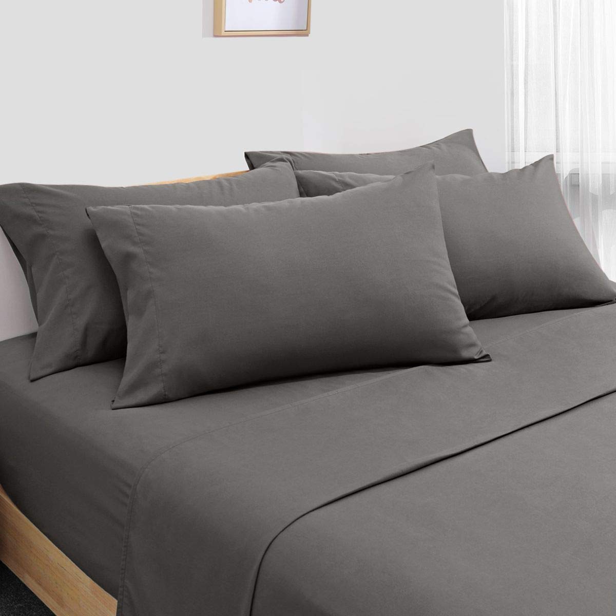 HOMEIDEAS 6 Pieces Lightweight Easy Care Microfiber Bed Sheets Set(King, Deep Gray), Super Soft & Fade Resistant, 15 inches Deep Pocket 1800 Thread Count Bedding