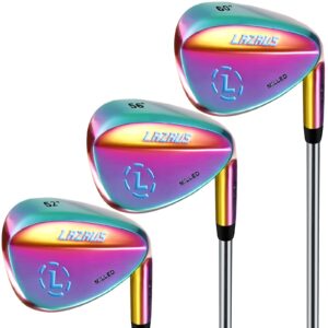 lazrus premium forged golf wedge set for men - 52 56 60 degree golf wedges + milled face for more spin - great golf gift (rainbow, rainbow 3 wedges (52,56,60))