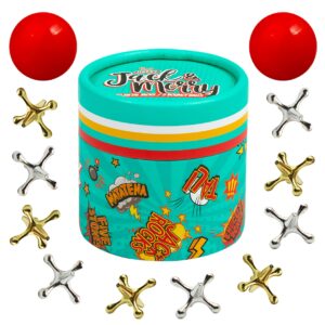 happy jack & merry metal jacks game with ball classic travel size fun toy,jax and red ball for kids party favors and family reunion games and activities