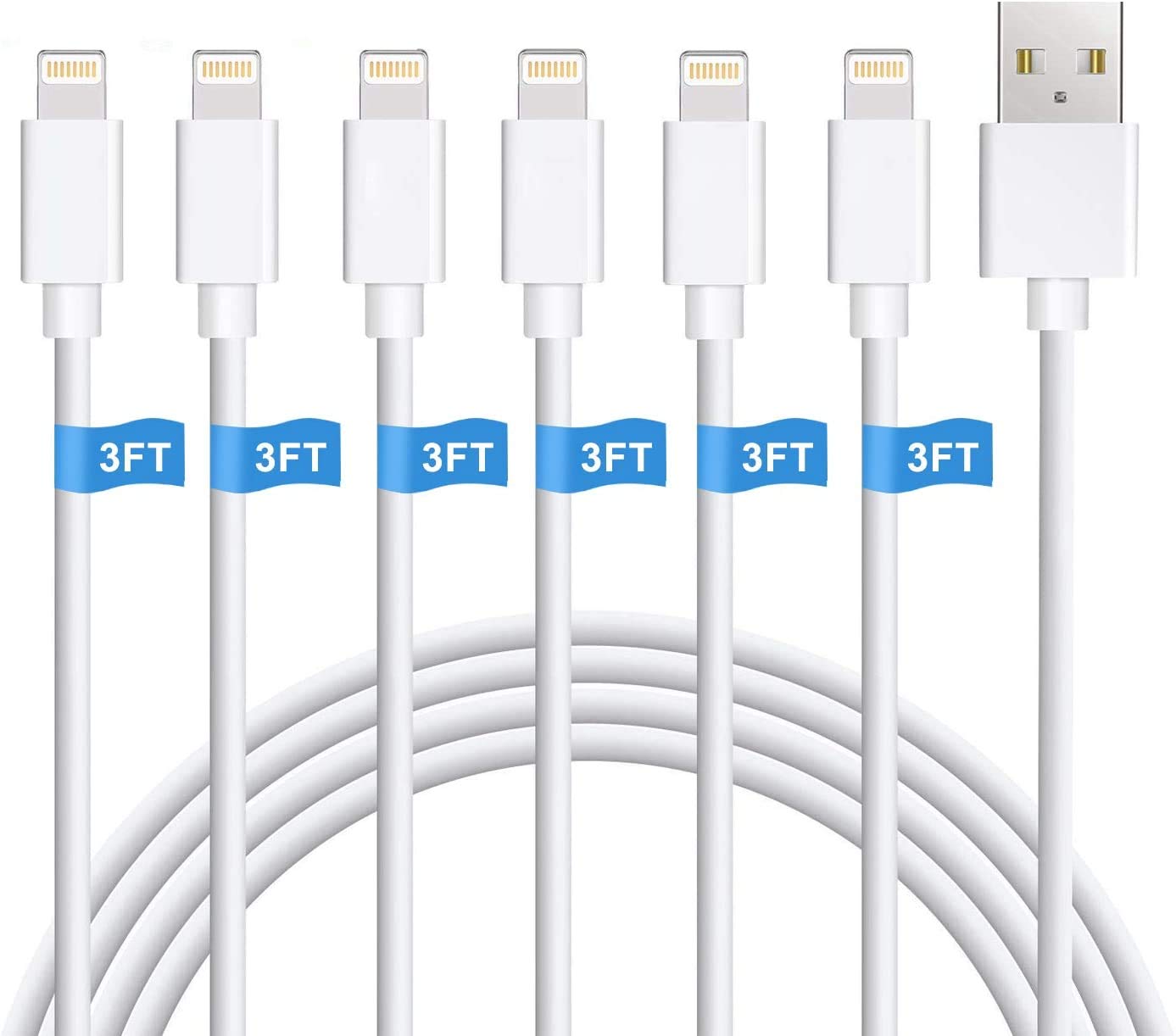 Sundix iPhone Charger, 6Pack 3FT Lightning Cable iPhone Charger Cable Charging Cord Compatible iPhone 14/13/12/12Pro/12ProMax/11/11Pro/11Pro MAX/XS/XS MAX/XR/X/8/8Plus/7/7Plus and More