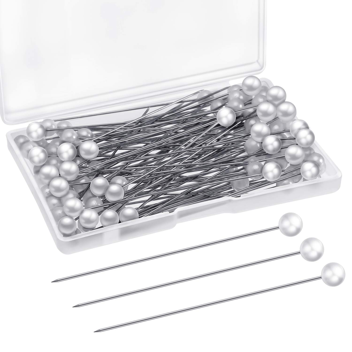 Corsage Boutonniere Pins Faux Pearl Head Pins Wedding Bouquet Pins White Straight Pins for Sewing Craft Wedding Decorations (100 Pieces with 1 Box)