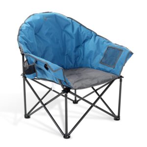 arrowhead outdoor oversized heavy-duty club folding camping chair w/external pocket, cup holder, portable, padded, moon, round, saucer, supports 330lbs, carrying bag, usa-based support