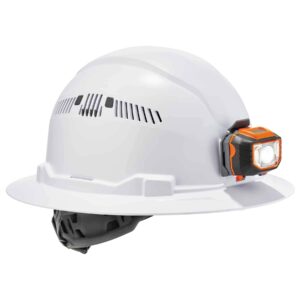 ergodyne - 60156 vented hard hat with light, full brim style, ratchet suspension, class c, skullerz 8973led, white