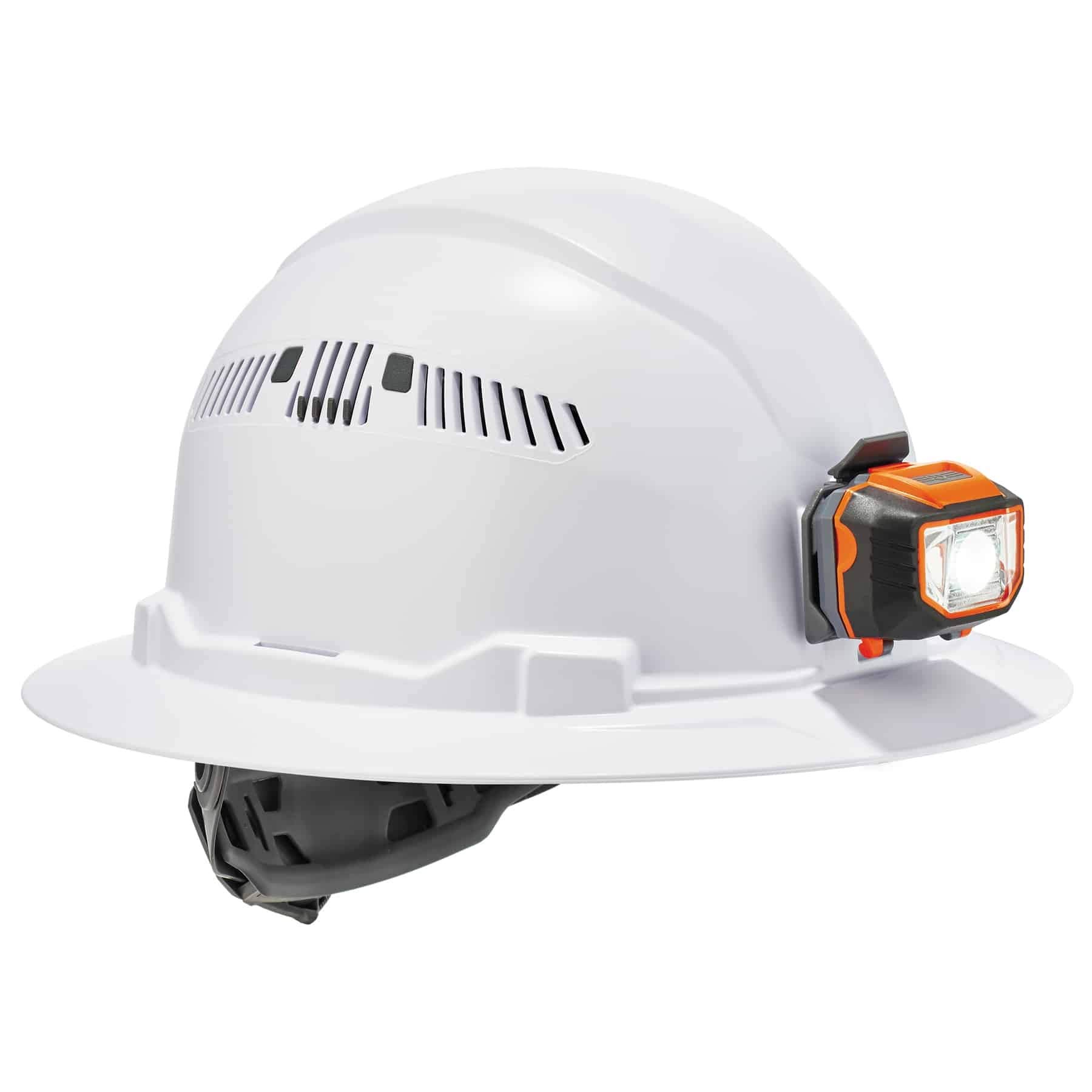 Ergodyne - 60156 Vented Hard Hat with Light, Full Brim Style, Ratchet Suspension, Class C, Skullerz 8973LED, White