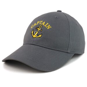 captain anchor embroidered deluxe 100% cotton cap - charcoal