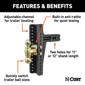 CURT 45927 Adjustable Trailer Hitch Ball Mount, 2-1/2-Inch Receiver, 10-3/8-Inch Drop, 2 and 2-5/16-Inch Balls, 20,000 lbs, Black