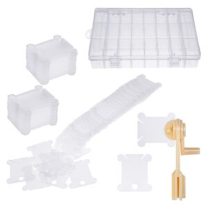 100 pieces plastic cross stitch bobbins plastic embroidery floss bobbins and embroidery organizer box for cross stitch craft diy sewing storage compartments jewelry storage box