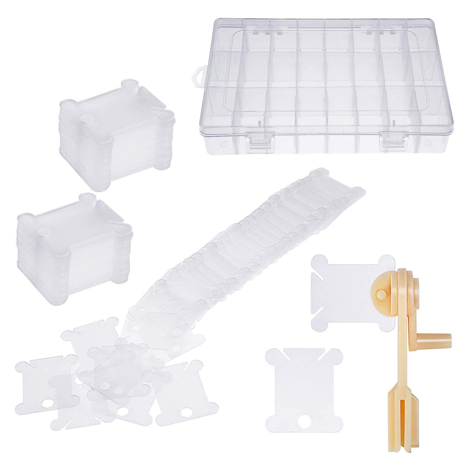 100 Pieces Plastic Cross Stitch Bobbins Plastic Embroidery Floss Bobbins and Embroidery Organizer Box for Cross Stitch Craft DIY Sewing Storage Compartments Jewelry Storage Box