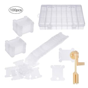 100 Pieces Plastic Cross Stitch Bobbins Plastic Embroidery Floss Bobbins and Embroidery Organizer Box for Cross Stitch Craft DIY Sewing Storage Compartments Jewelry Storage Box