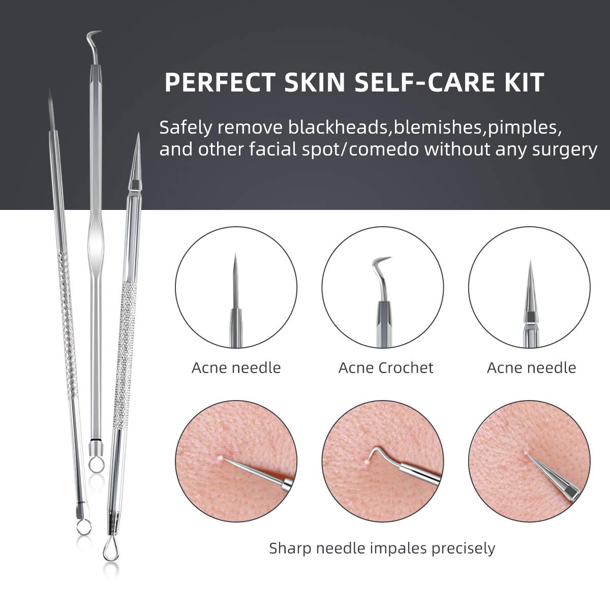 DUcare Blackhead Remover Tools 9 Pcs Pimple Popper Tool Kit with Metal Case for Pimples, Blackheads, Zit Removing, Forehead