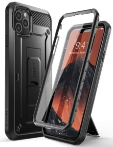 supcase for iphone 11 pro max case with screen protector (unicorn beetle pro), [built-in stand & belt clip] heavy duty full-body shockproof protective phone case for iphone 11 pro max 6.5", black