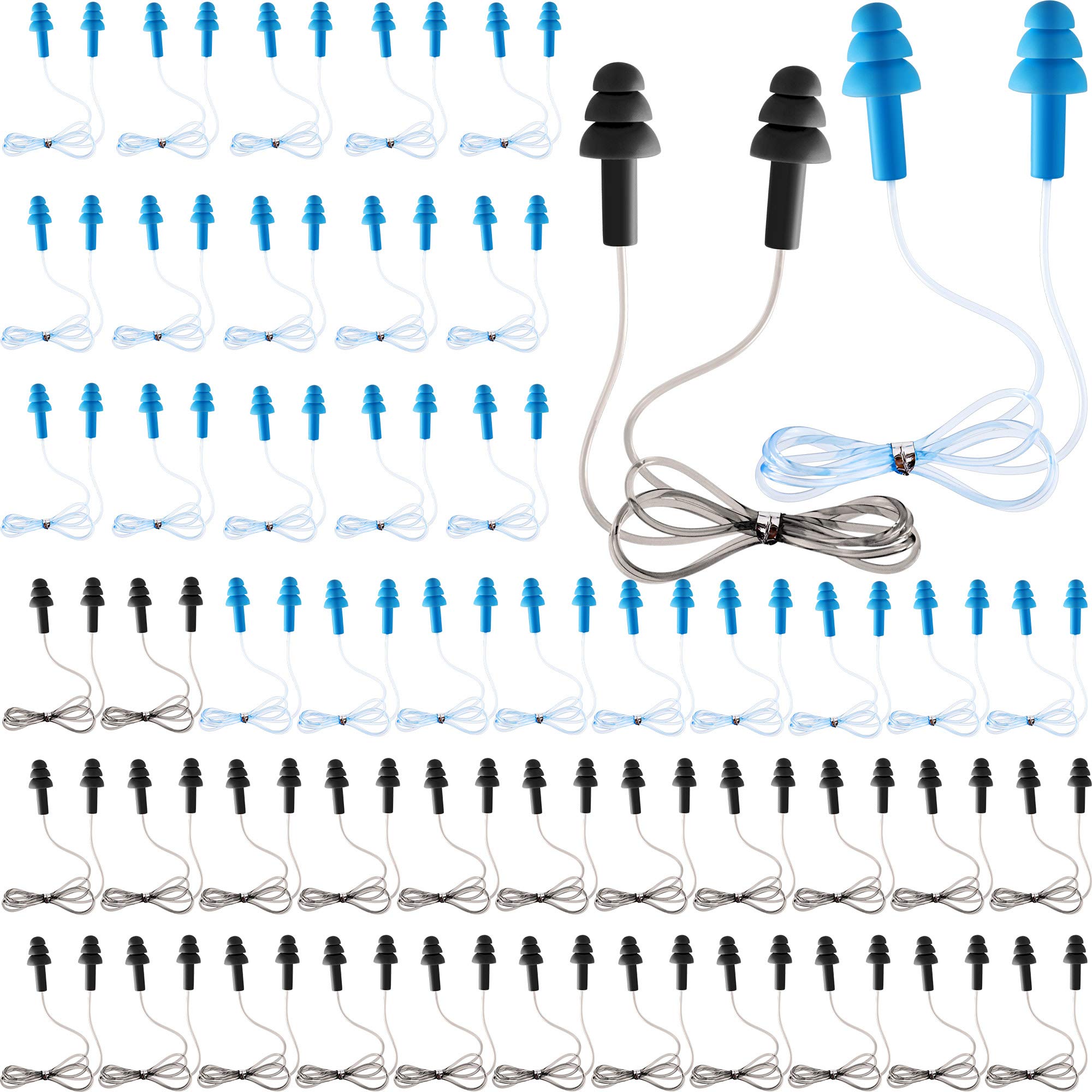 50 Pairs Corded Ear Plugs Silicone Waterproof Ear Plugs for Sleeping Snoring Swimming Shooting, Ear Plugs Noise Cancelling and Hearing Protection