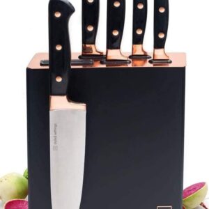 Copper Knife Set, A Knife Set with Sharpener Built-In, Upright 7-Piece Rose Gold Knife Set - Self Sharpening Knife Set With Block, Rose Gold Kitchen Accessories