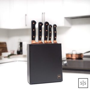 Copper Knife Set, A Knife Set with Sharpener Built-In, Upright 7-Piece Rose Gold Knife Set - Self Sharpening Knife Set With Block, Rose Gold Kitchen Accessories