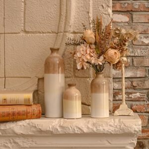 TERESA'S COLLECTIONS Beige Vase Set, Rustic Farmhouse Ceramic Vases for Mantel Decor, Decorative Flower Vases for Centerpieces, Shelf, Living Room, Ideal Gifts for Fathers Day and Dad-Set of 3, 10"