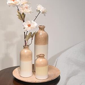 TERESA'S COLLECTIONS Beige Vase Set, Rustic Farmhouse Ceramic Vases for Mantel Decor, Decorative Flower Vases for Centerpieces, Shelf, Living Room, Ideal Gifts for Fathers Day and Dad-Set of 3, 10"