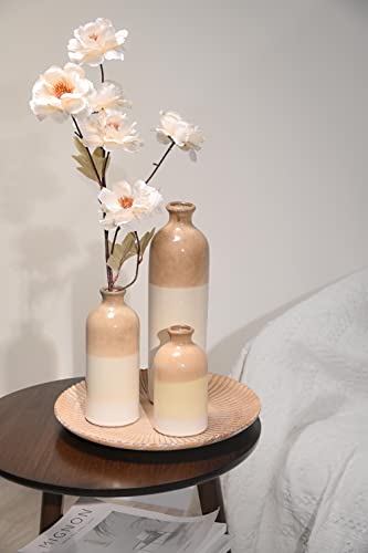 TERESA'S COLLECTIONS Beige Vase Set, Rustic Farmhouse Ceramic Vases for Mantel Decor, Decorative Flower Vases for Centerpieces, Shelf, Living Room, Ideal Gifts for Fathers Day and Dad-Set of 3, 10"