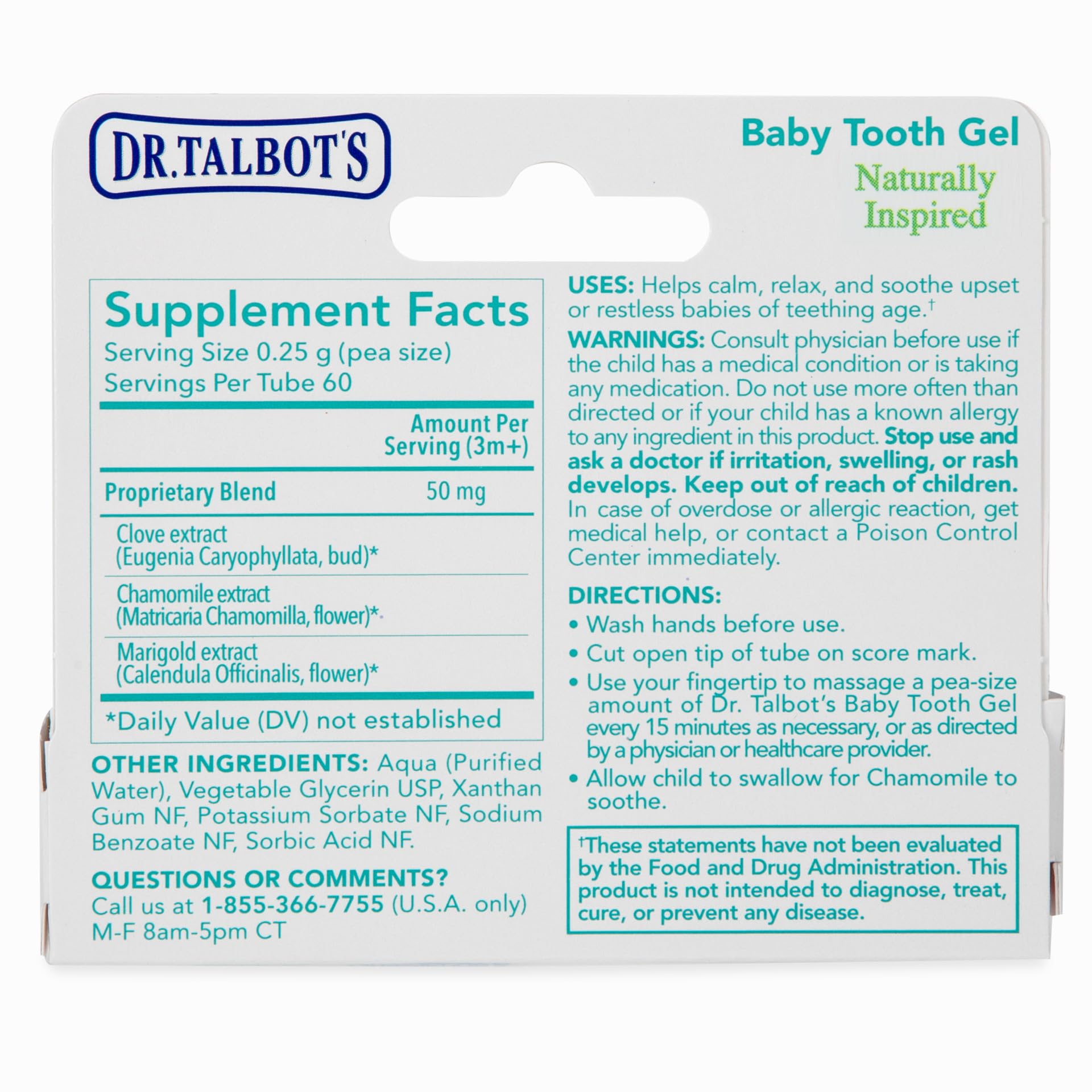 Dr. Talbot's Baby Tooth Gel for Sore Gums, Naturally Inspired, 2 Pack, 1.06 Oz, benzocaine Free, Belladonna Free