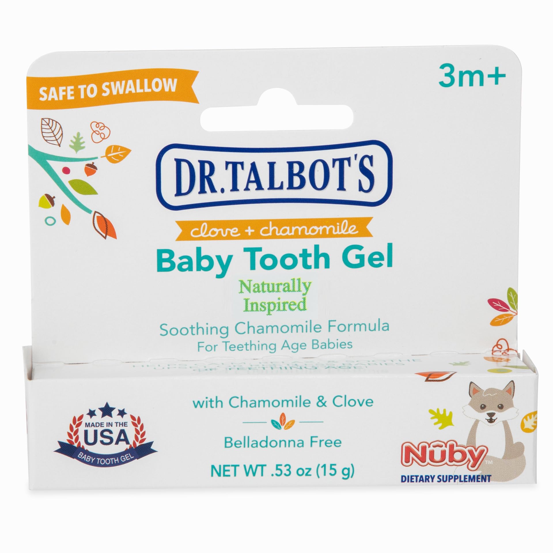 Dr. Talbot's Baby Tooth Gel for Sore Gums, Naturally Inspired, 2 Pack, 1.06 Oz, benzocaine Free, Belladonna Free