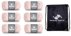 patons grace blush 246062-62416 (6-pack - same dye lot) dk light worsted #3 cotton yarn for crocheting and knitting - bundle with 1 artsiga crafts project bag