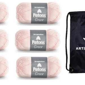 Patons Grace Blush 246062-62416 (6-Pack - Same Dye Lot) DK Light Worsted #3 Cotton Yarn for Crocheting and Knitting - Bundle with 1 Artsiga Crafts Project Bag