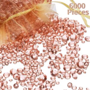 hicarer rose gold diamonds table acrylic crystal scatter gems for vase filler wedding birthday party table decorations 4 sizes (rose gold,6000 pieces)