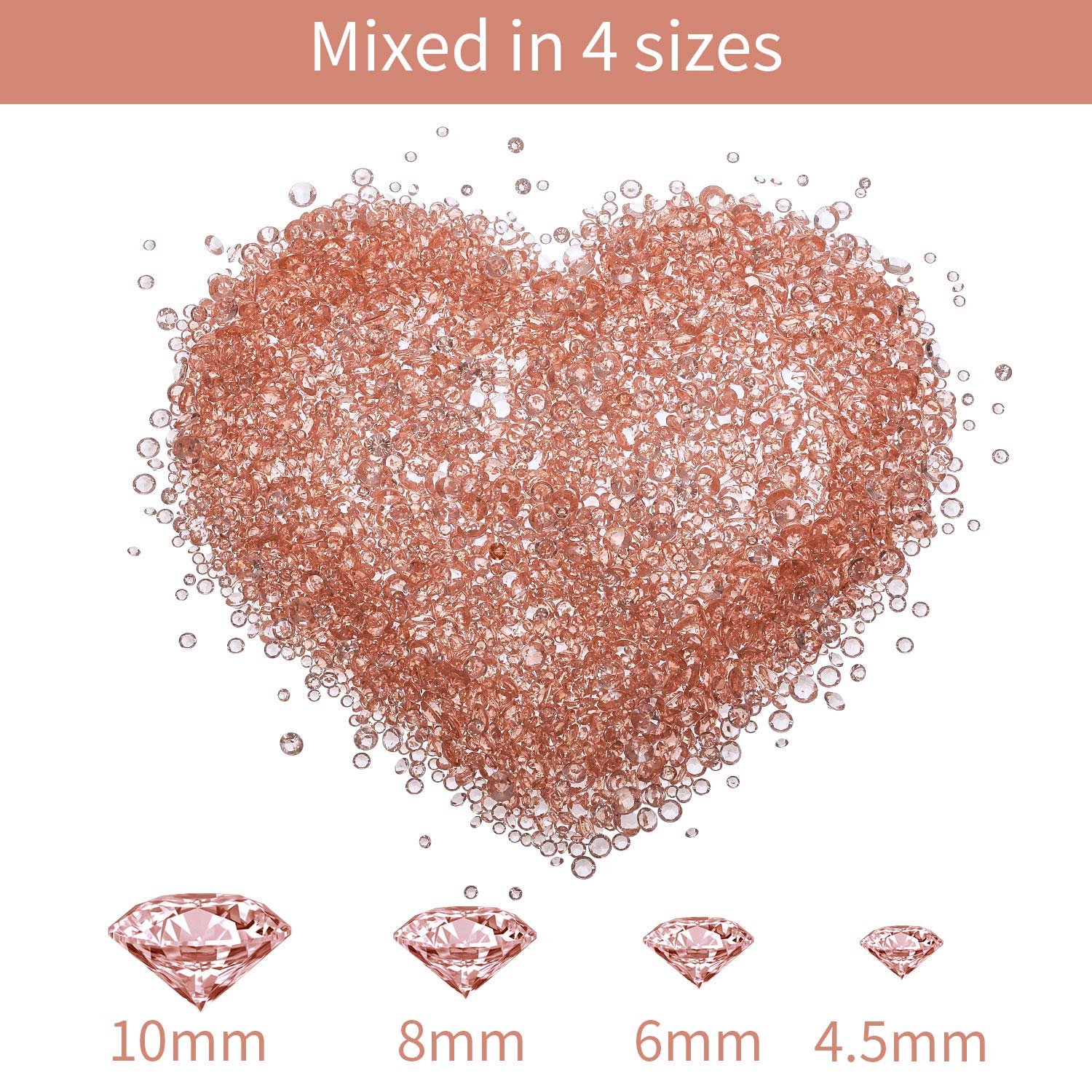 Hicarer Rose Gold Diamonds Table Acrylic Crystal Scatter Gems for Vase Filler Wedding Birthday Party Table Decorations 4 Sizes (Rose Gold,6000 Pieces)