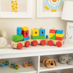 Melissa & Doug Wooden Jumbo Stacking Train – 4-Color Classic Wooden Toddler Toy (17 pcs)