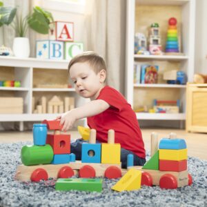 Melissa & Doug Wooden Jumbo Stacking Train – 4-Color Classic Wooden Toddler Toy (17 pcs)