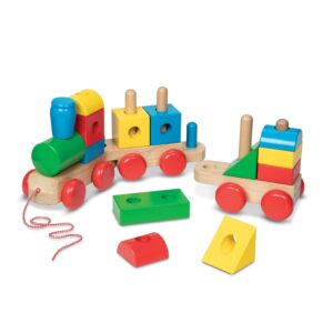 Melissa & Doug Wooden Jumbo Stacking Train – 4-Color Classic Wooden Toddler Toy (17 pcs)