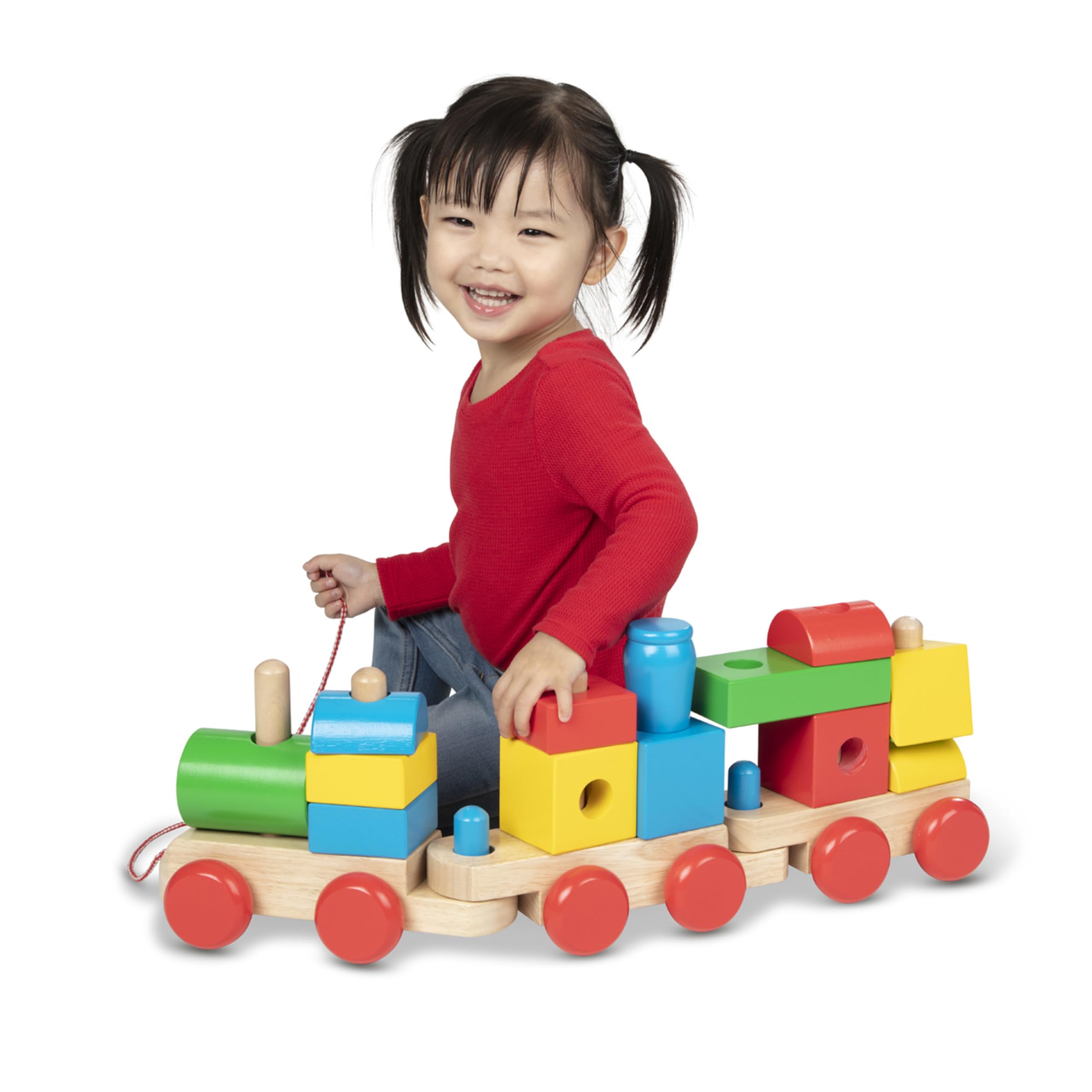 Melissa & Doug Wooden Jumbo Stacking Train – 4-Color Classic Wooden Toddler Toy (17 pcs)