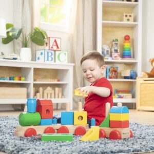 Melissa & Doug Wooden Jumbo Stacking Train – 4-Color Classic Wooden Toddler Toy (17 pcs)