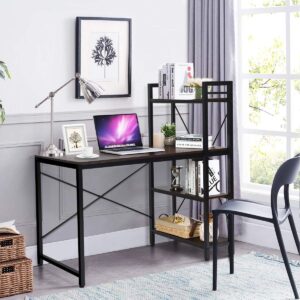 Tangkula Computer Desk with 4 Tier Shelves, Study Writing Table with Storage Bookshelves, Modern Compact Home Office Workstation, 47.5" Tower Desk with Steel Frame & Adjustable Feet Pad, Walnut