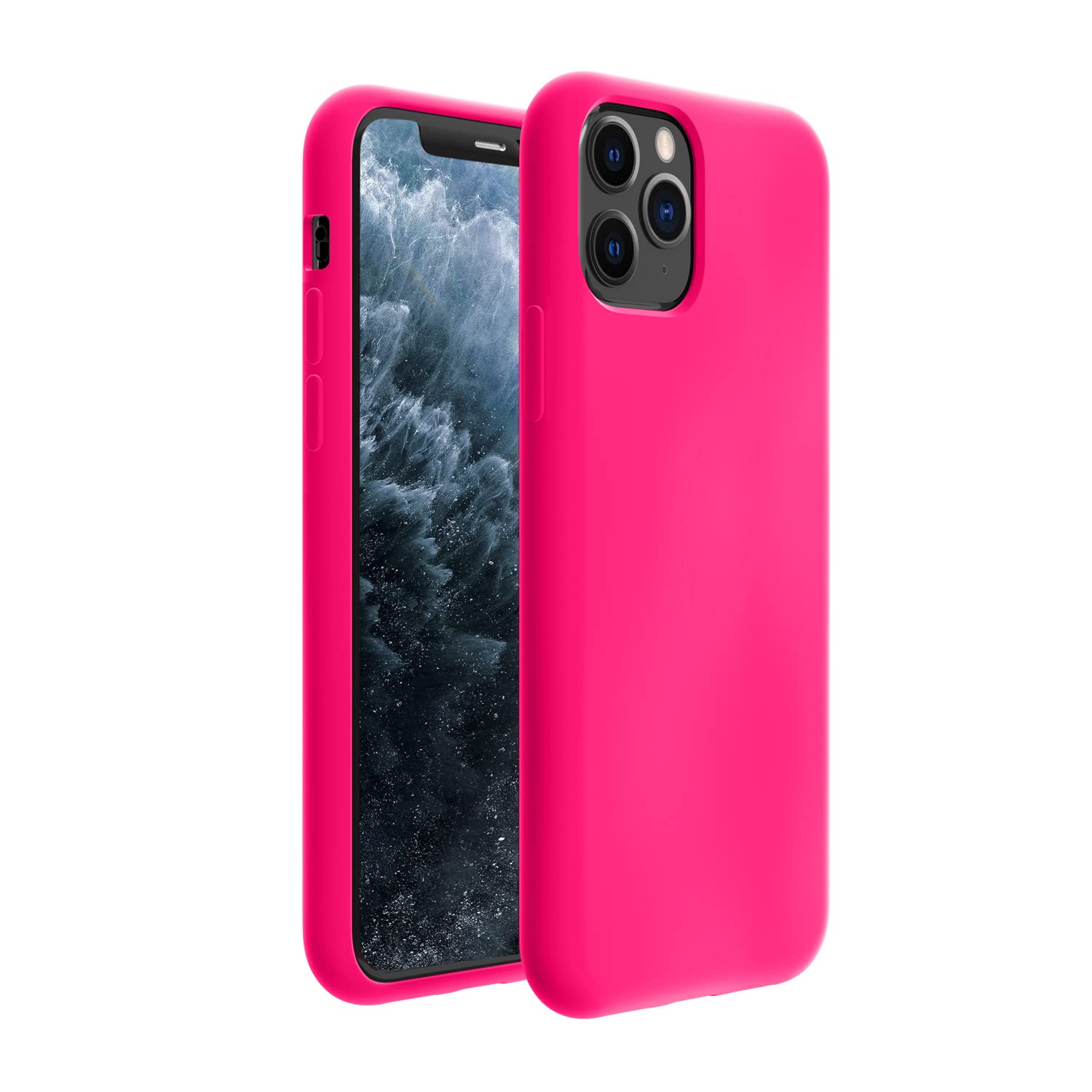 ZUSLAB Case Compatible with Apple iPhone 11 Pro Max Phone Silicone Gel Rubber Bumper Cover, Slim Thin Hard Shell Shockproof Full-Body Protective Case - Neon Pink