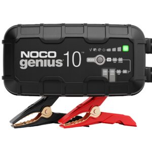 noco genius10, 10a smart car battery charger, 6v and 12v automotive charger, battery maintainer, trickle charger, float charger and desulfator for motorcycle, atv, lithium and deep cycle batteries