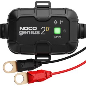 noco genius2d, 2a direct-mount onboard car battery charger, 12v automotive charger, battery maintainer, trickle charger, float charger and desulfator for marine, atv, truck and deep cycle batteries