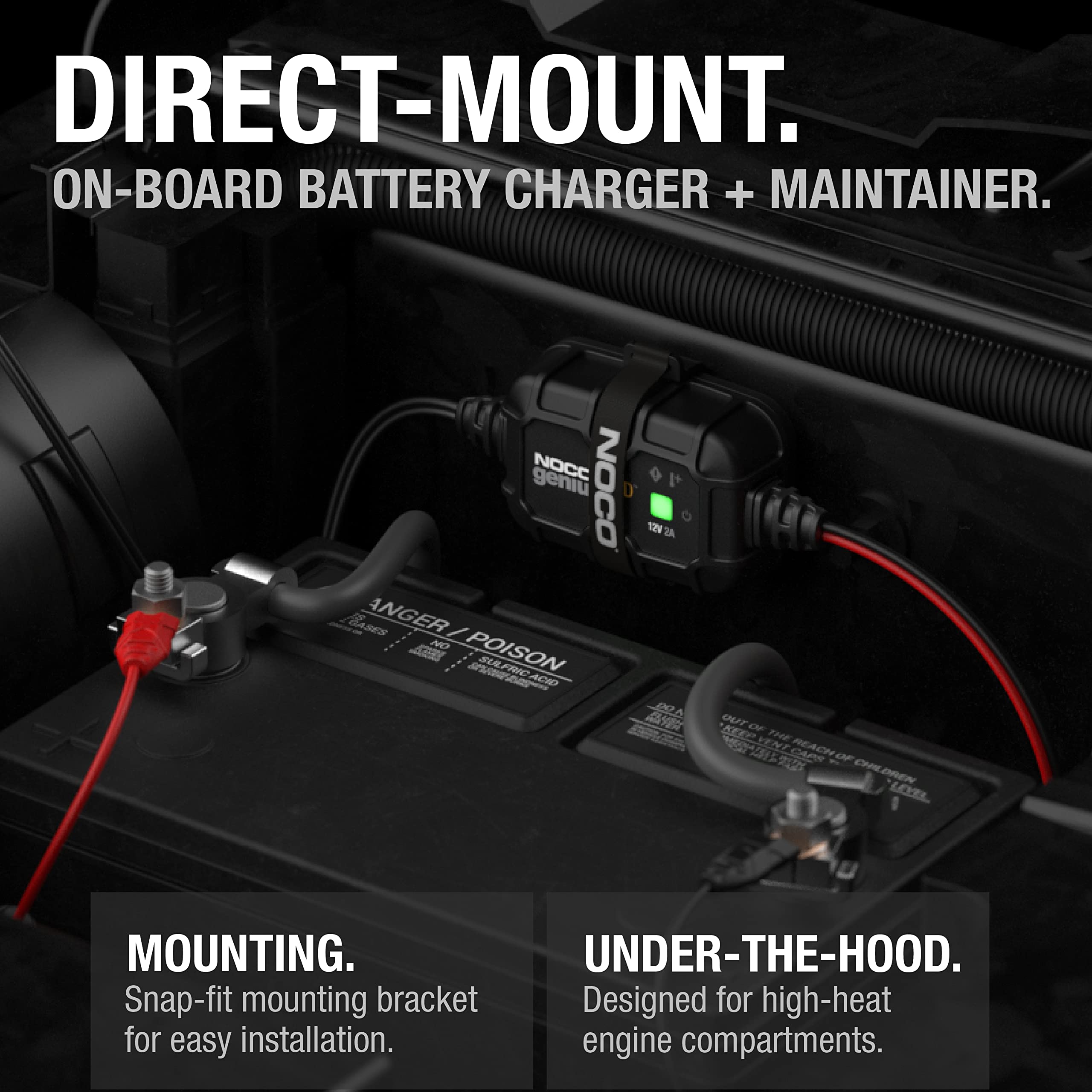 NOCO GENIUS2D, 2A Direct-Mount Onboard Car Battery Charger, 12V Automotive Charger, Battery Maintainer, Trickle Charger, Float Charger and Desulfator for Marine, ATV, Truck and Deep Cycle Batteries