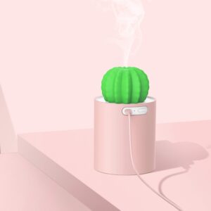 USB Cool Mist Humidifier with Night Light, Mini Size Cactus Humidifier Ultra-Quiet Operation with Timed auto Shutdown for Bedroom,Baby Room,Home,Yoga, Office,Spa,Coffee Bar,Travel Desktop-50ml/h(Pink)