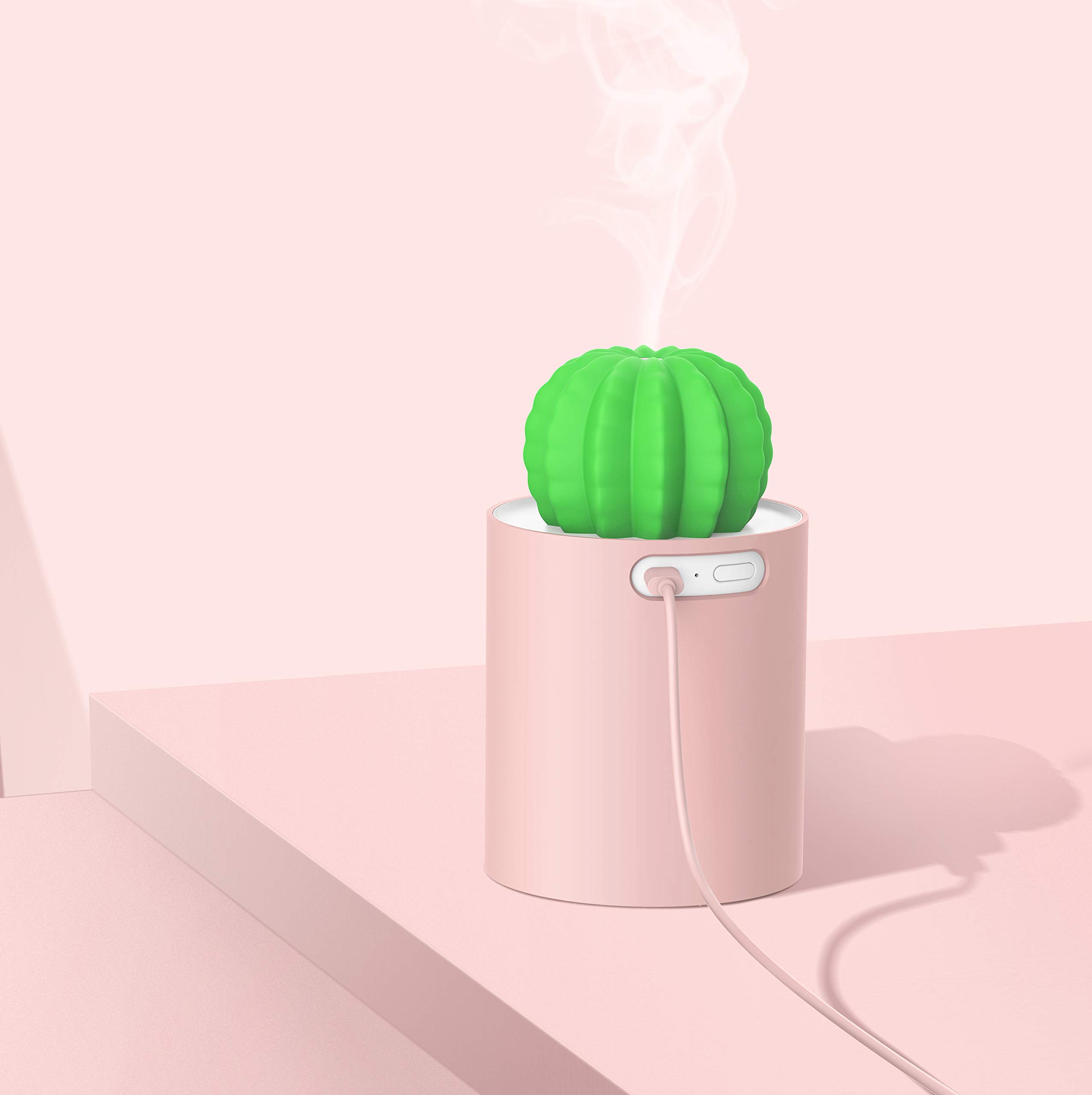 USB Cool Mist Humidifier with Night Light, Mini Size Cactus Humidifier Ultra-Quiet Operation with Timed auto Shutdown for Bedroom,Baby Room,Home,Yoga, Office,Spa,Coffee Bar,Travel Desktop-50ml/h(Pink)