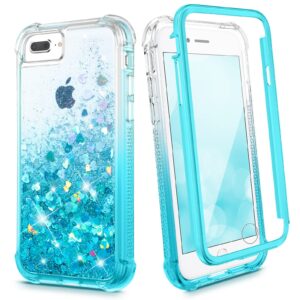 ruky for iphone 6 plus 6s plus 7 plus 8 plus case, glitter clear full body rugged liquid cover with built-in screen protector women case for iphone 6 plus 6s plus 7 plus 8 plus (gradient teal)