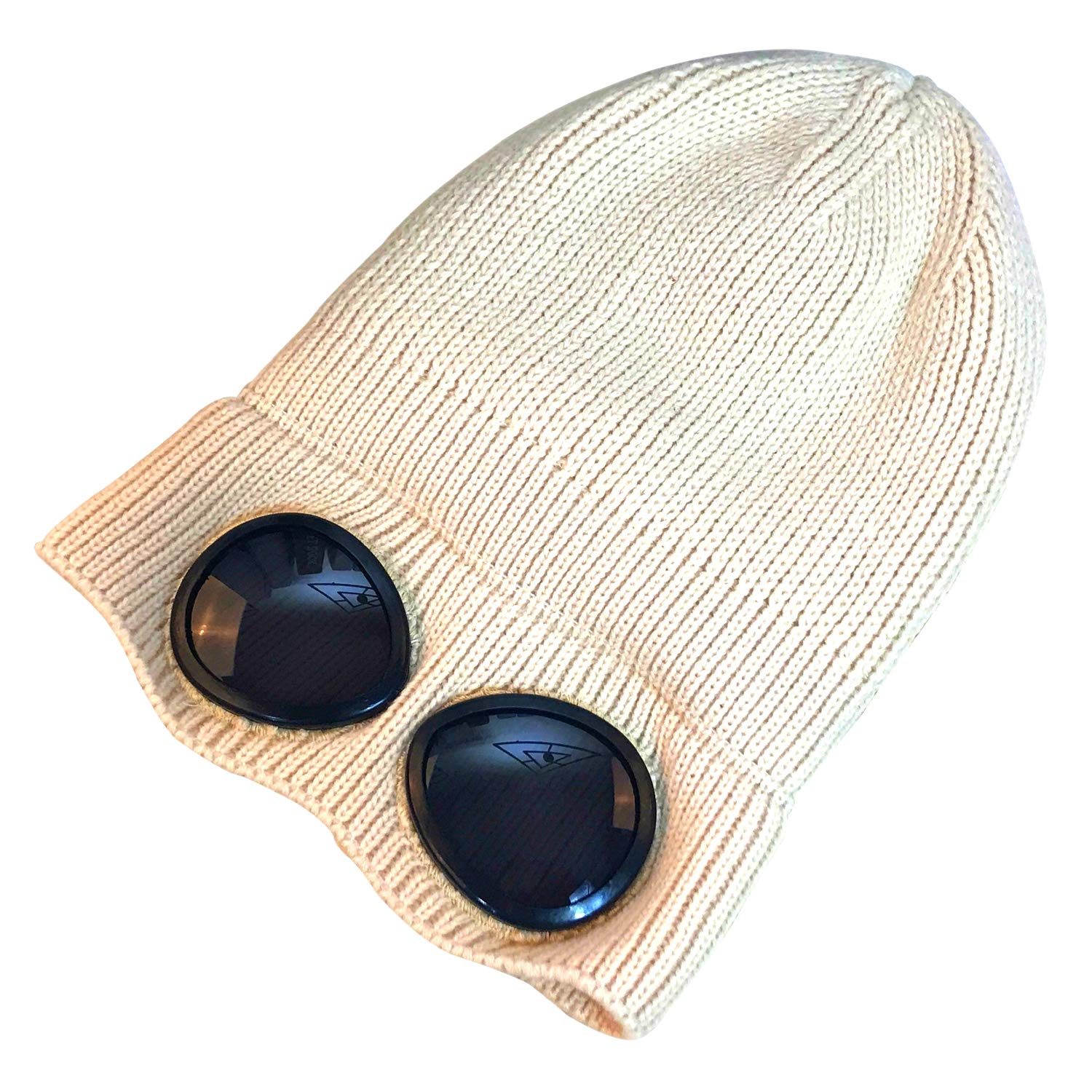 Belsen Unisex Goggle Knitted Beanie Hat Windproof Warm Winter Skull Cap (Beige)