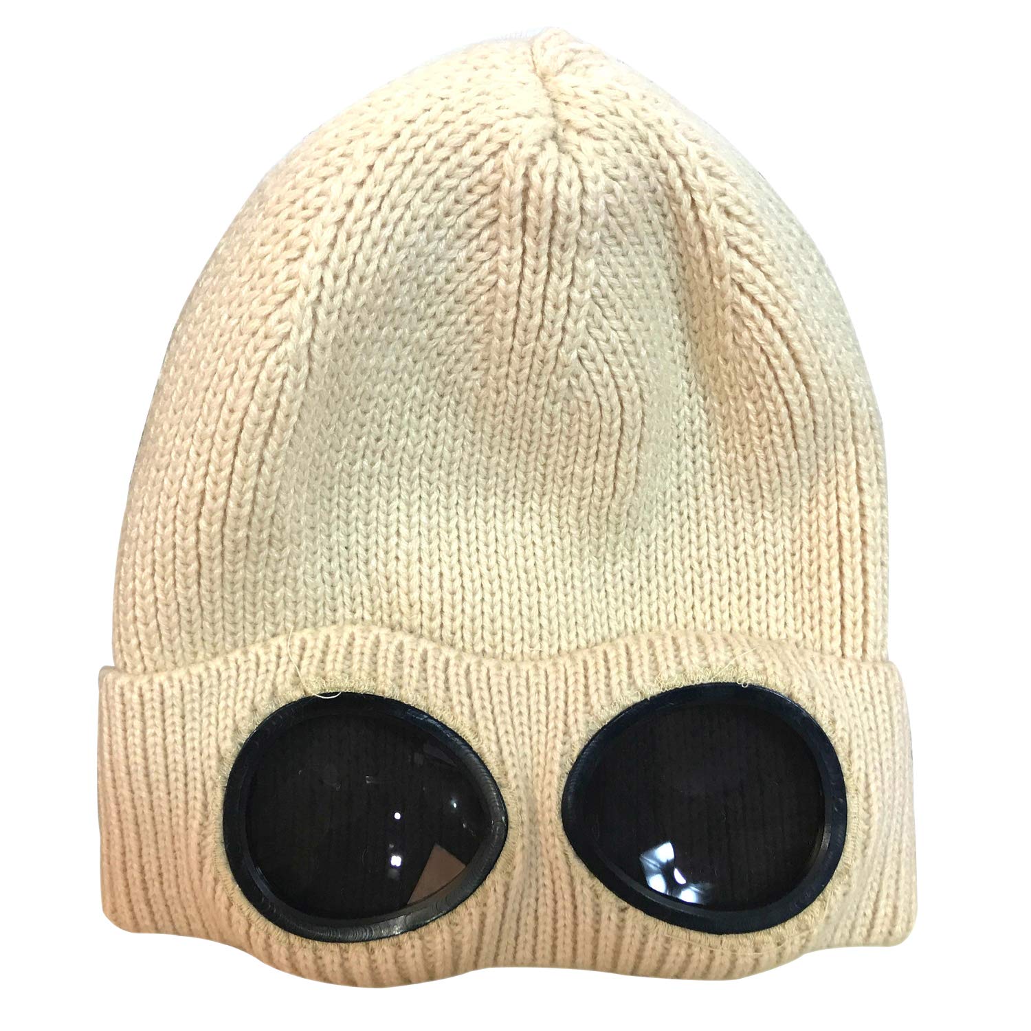 Belsen Unisex Goggle Knitted Beanie Hat Windproof Warm Winter Skull Cap (Beige)