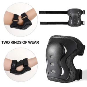 Kids/Adult/Youth Knee and Elbow Pads with Wrist Guards 3 in 1 Protective Gear Set for Skateboarding Cycling BMX Bike Scooter Skating Rollerblading Riding (Black, Medium (8-14 Years))