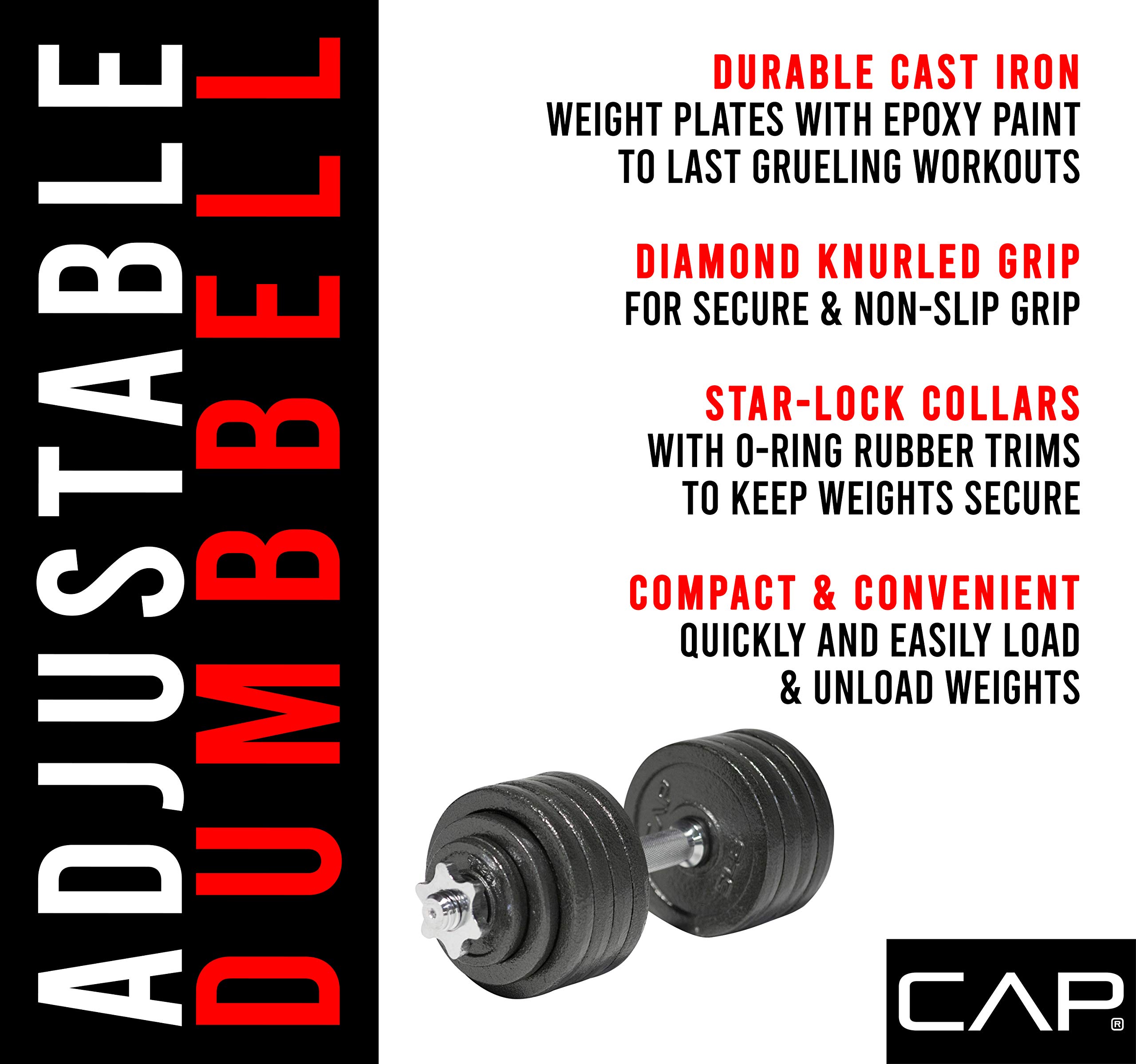 CAP Barbell 52.5-Pound Adjustable Dumbbell Set, Single, Black