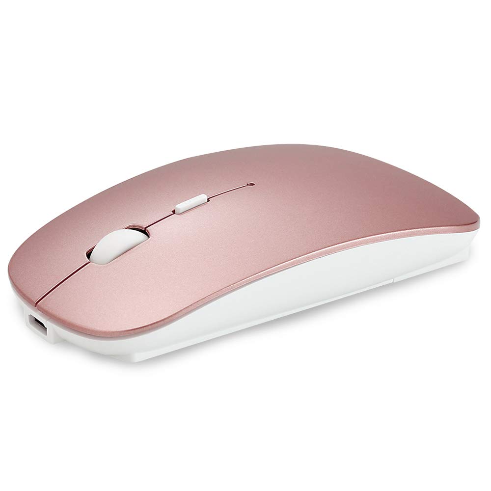 QIJIAYI 2.4GHz Wireless Bluetooth Mouse,Dual Mode Slim Rechargeable Wireless Mouse Silent USB Mice, 3 Adjustable DPI,Compatible for Laptop Windows MacBook Android MAC PC Computer (Rose Gold)