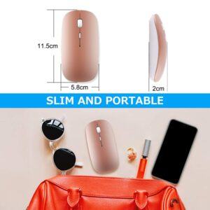 QIJIAYI 2.4GHz Wireless Bluetooth Mouse,Dual Mode Slim Rechargeable Wireless Mouse Silent USB Mice, 3 Adjustable DPI,Compatible for Laptop Windows MacBook Android MAC PC Computer (Rose Gold)