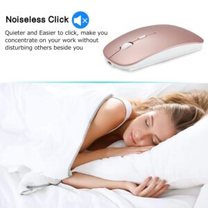 QIJIAYI 2.4GHz Wireless Bluetooth Mouse,Dual Mode Slim Rechargeable Wireless Mouse Silent USB Mice, 3 Adjustable DPI,Compatible for Laptop Windows MacBook Android MAC PC Computer (Rose Gold)