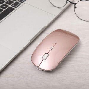 QIJIAYI 2.4GHz Wireless Bluetooth Mouse,Dual Mode Slim Rechargeable Wireless Mouse Silent USB Mice, 3 Adjustable DPI,Compatible for Laptop Windows MacBook Android MAC PC Computer (Rose Gold)