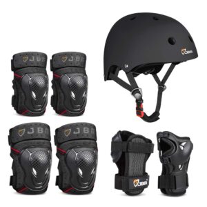 jbm adult & kid full protective gear set multi sport helmet, knee and elbow pads with wrist guards protection for biking,